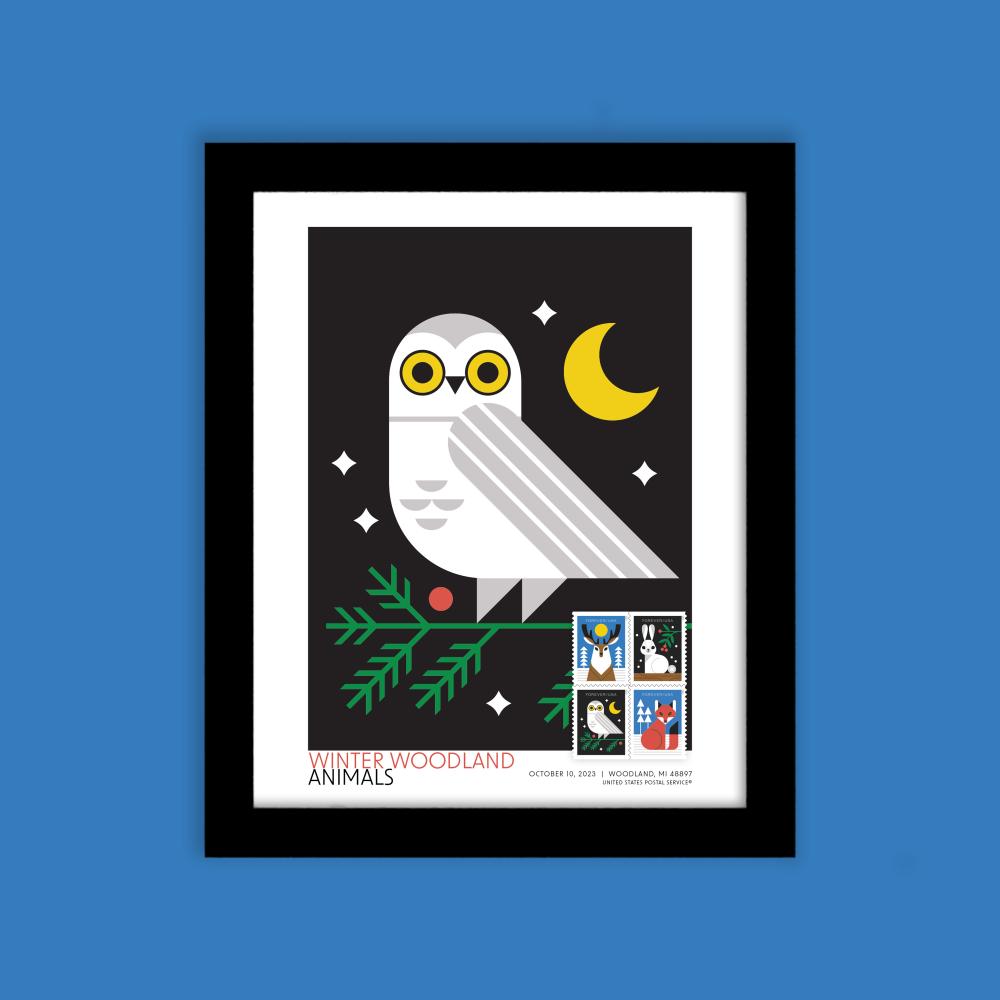 Winter Woodland Animals Framed Stamps — Owl — Stamps Forever