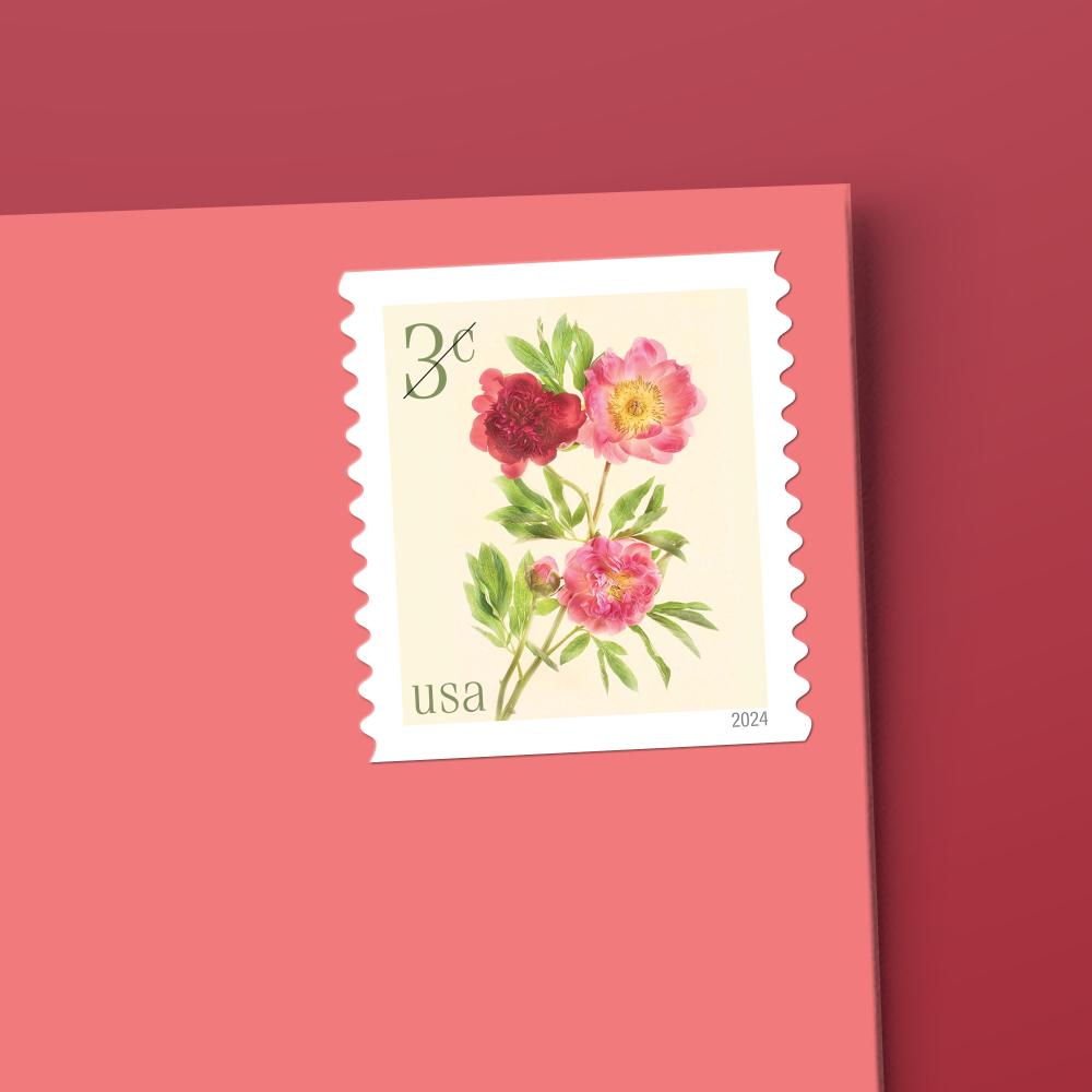 3¢ Peonies Coil of 10,000 — Stamps Forever