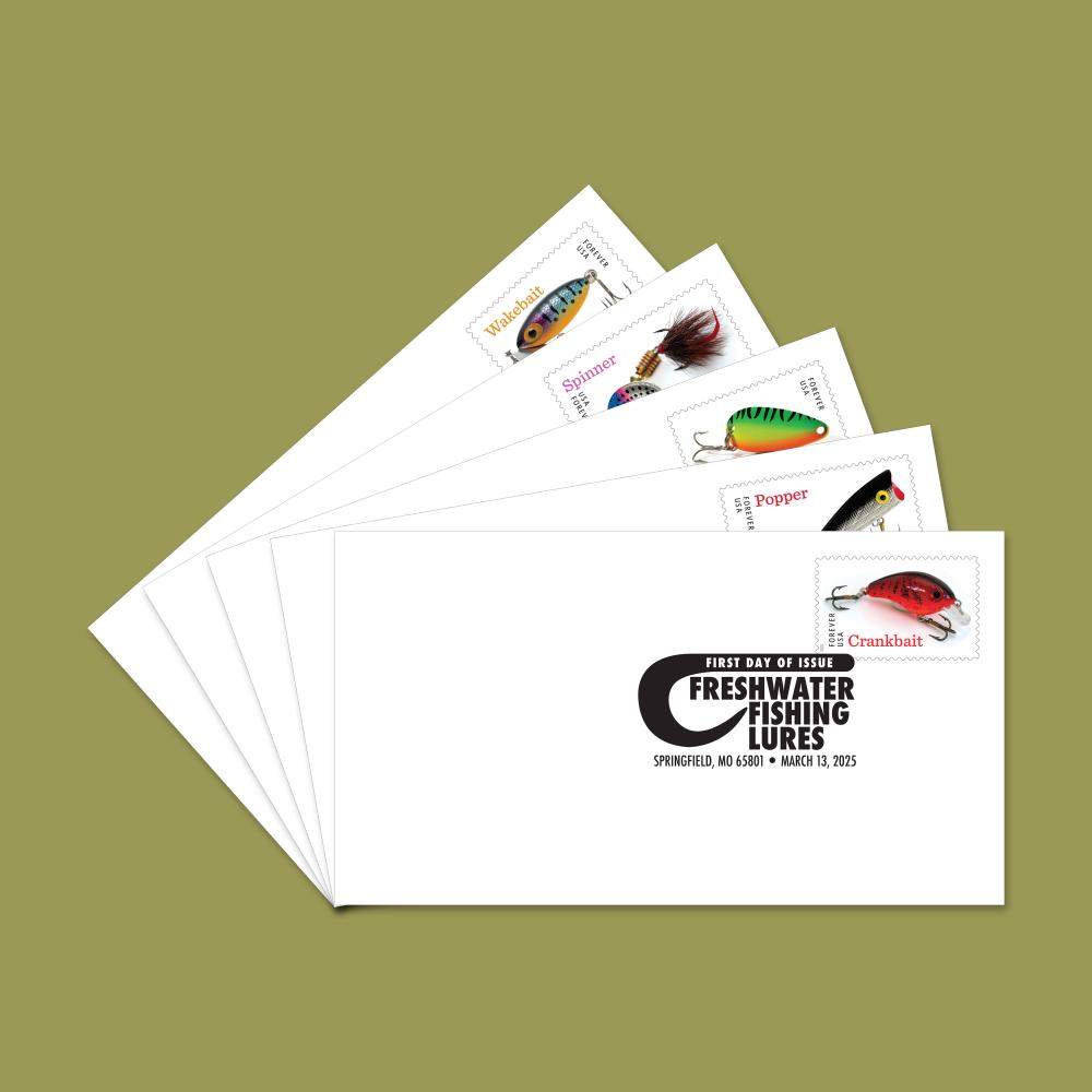 Freshwater Fishing Lures First Day Covers (set of 5) — Stamps Forever