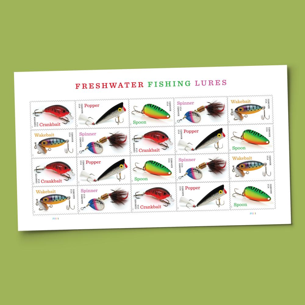 Freshwater Fishing Lures Pane of 20 — Stamps Forever
