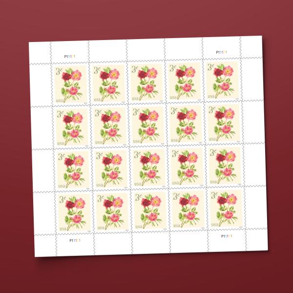 3¢ Peonies Pane of 20 — Stamps Forever