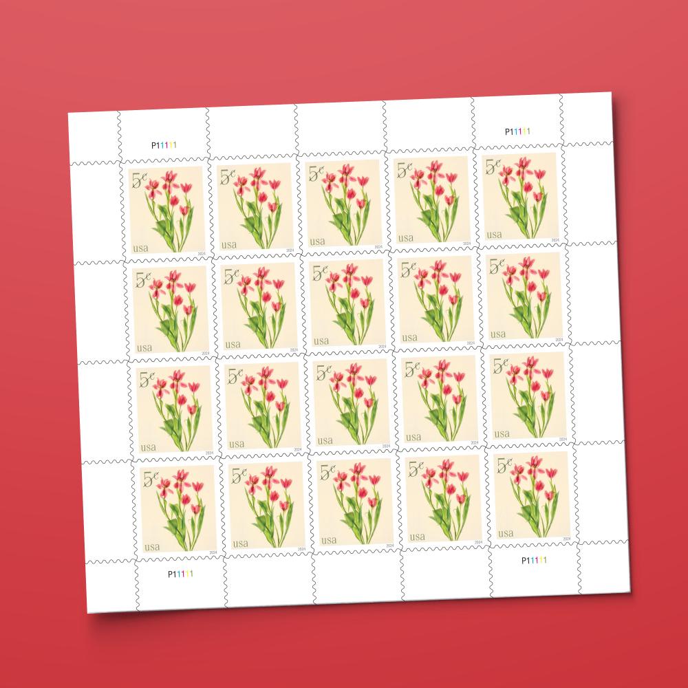 5¢ Red Tulips Pane of 20 — Stamps Forever
