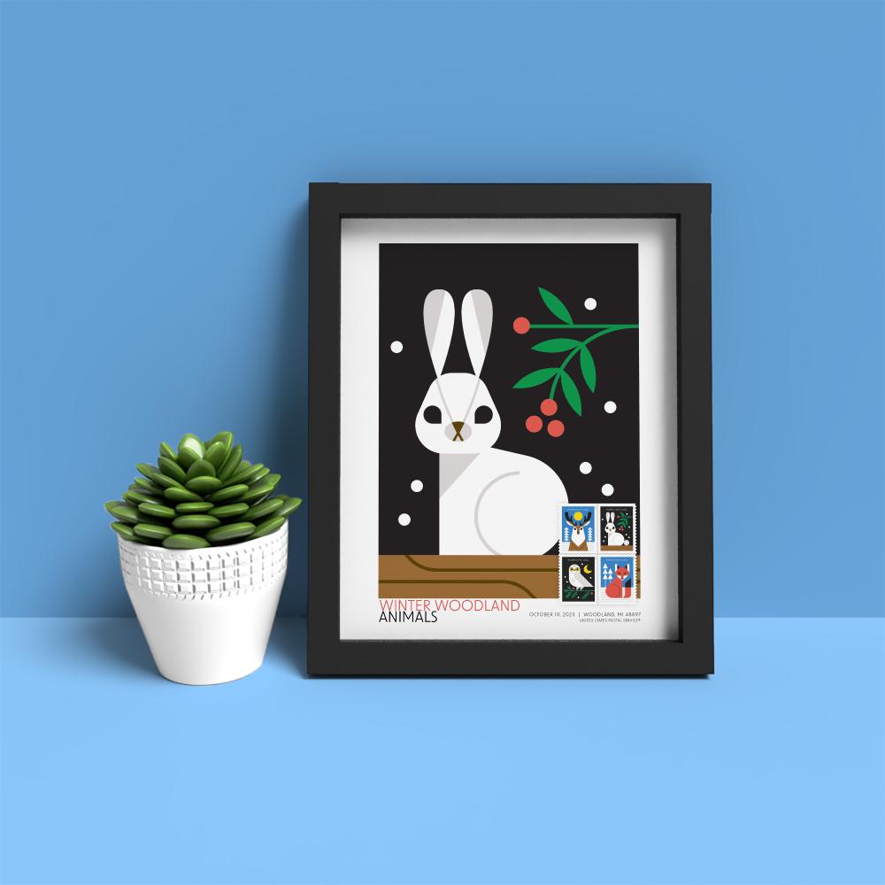Winter Woodland Animals Framed Stamps — Rabbit — Stamps Forever