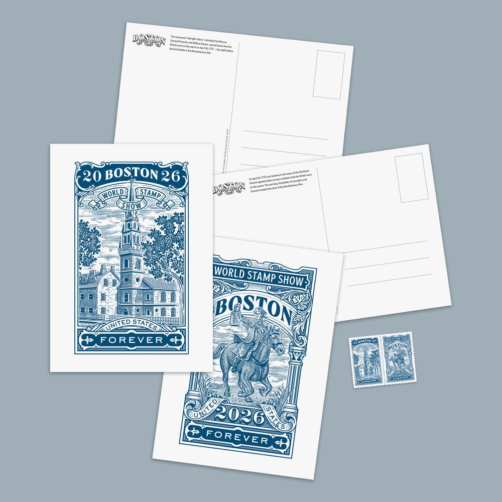Boston 2026 World Stamp Show Oversized Postcards (set of 2) — Stamps ...