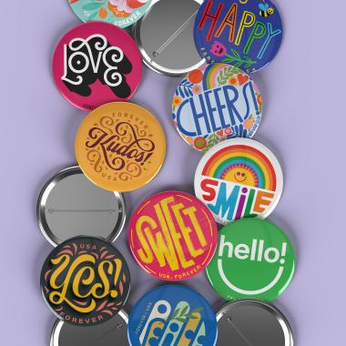 Pinback Buttons with Cancellation Card (set of 10) — Stamps Forever